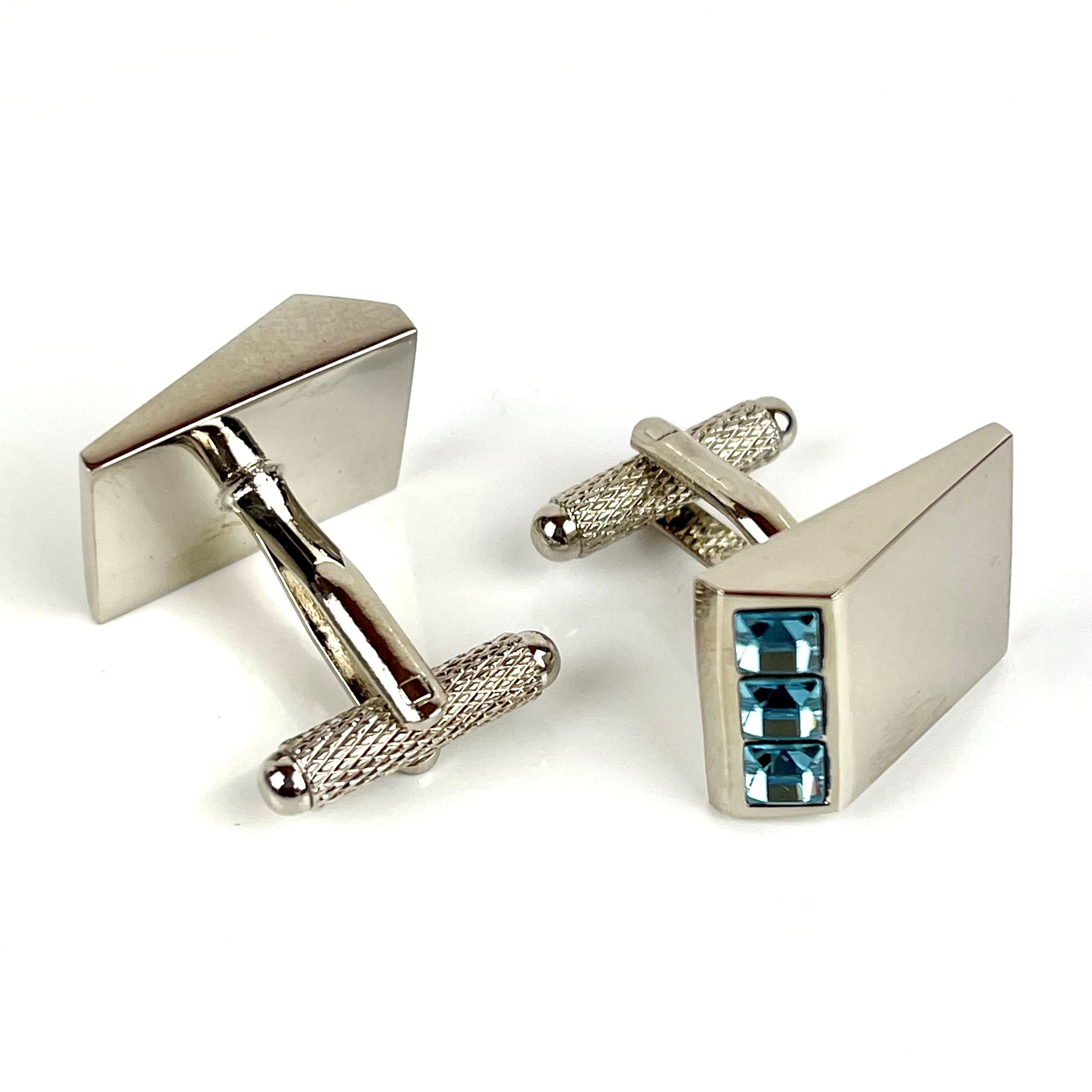 Large Rectangular Aquamarine Swarovski Crystal Cufflinks