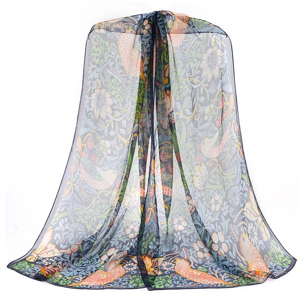 William Morris Strawberry Thief Blue: 100% Pure Silk Scarf