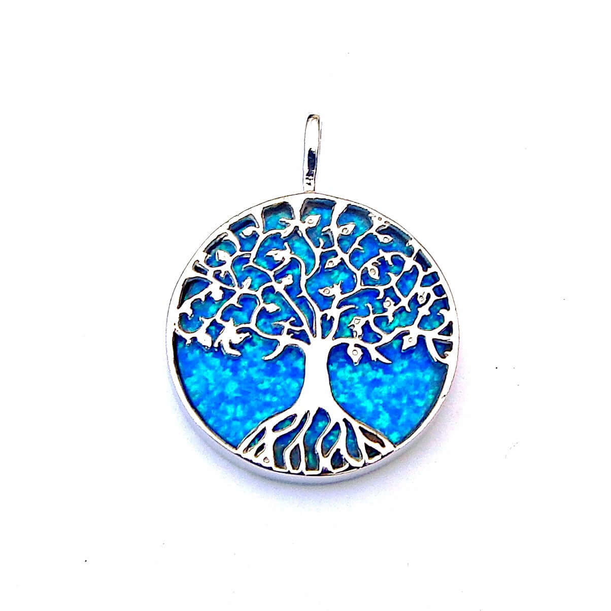 Sterling Silver Blue Opal Large Tree of Life Necklace