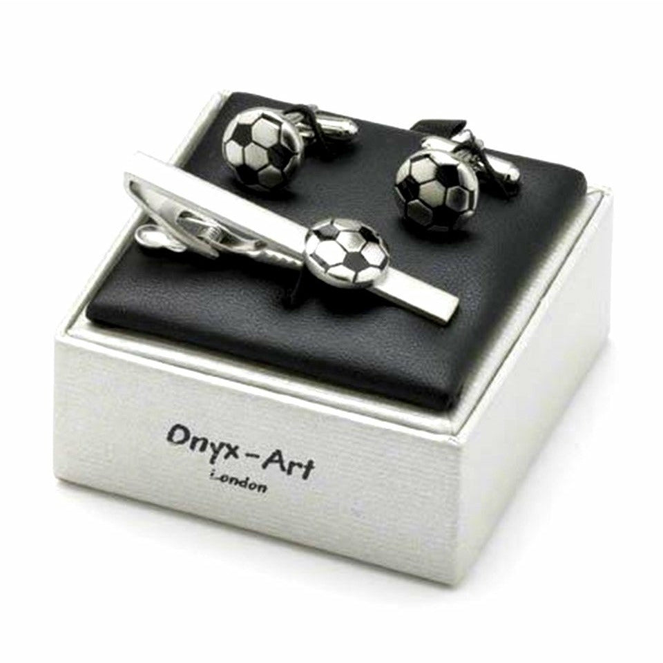 Football Cufflinks and Tie Clip Gift Set | Sporty Gifts